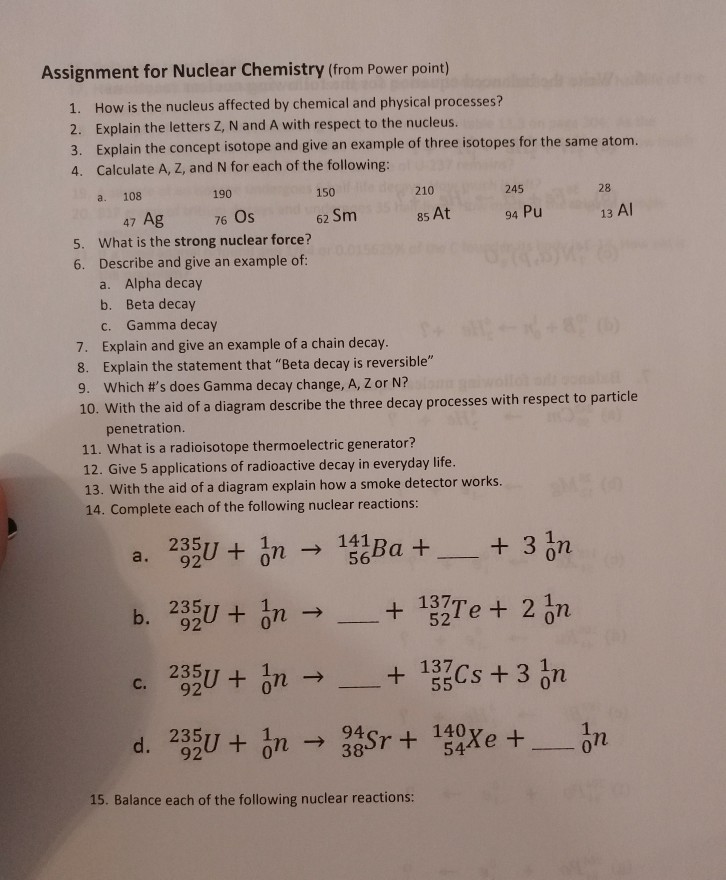 Solved Assignment for Nuclear Chemistry (from Power point) | Chegg.com