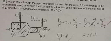 Solved Water flows through the pipe contraction shown in | Chegg.com