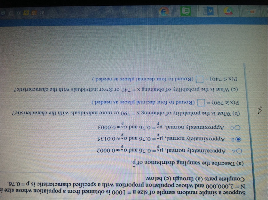 Solved Suppose a simple random sample of size n = 1000 is | Chegg.com