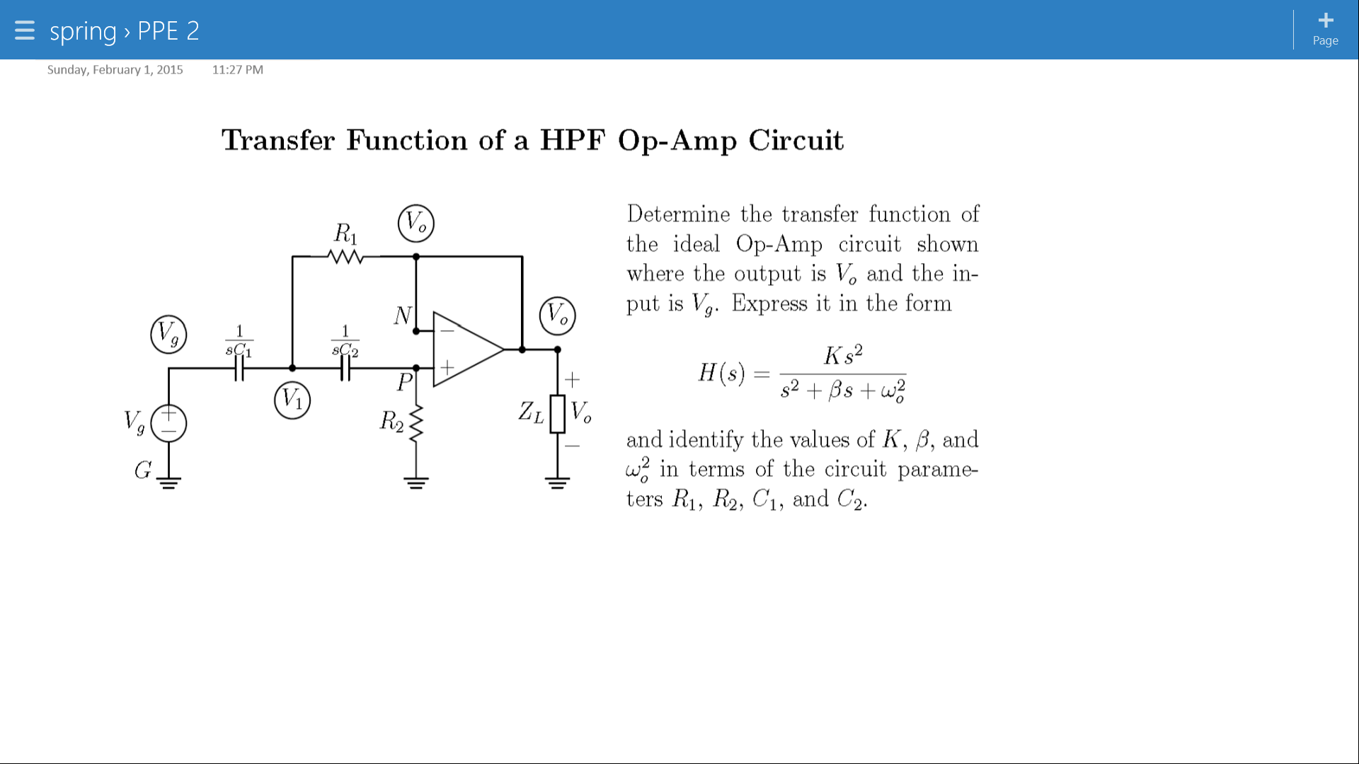 Solved Determine the transfer function of the ideal Op-Amp | Chegg.com
