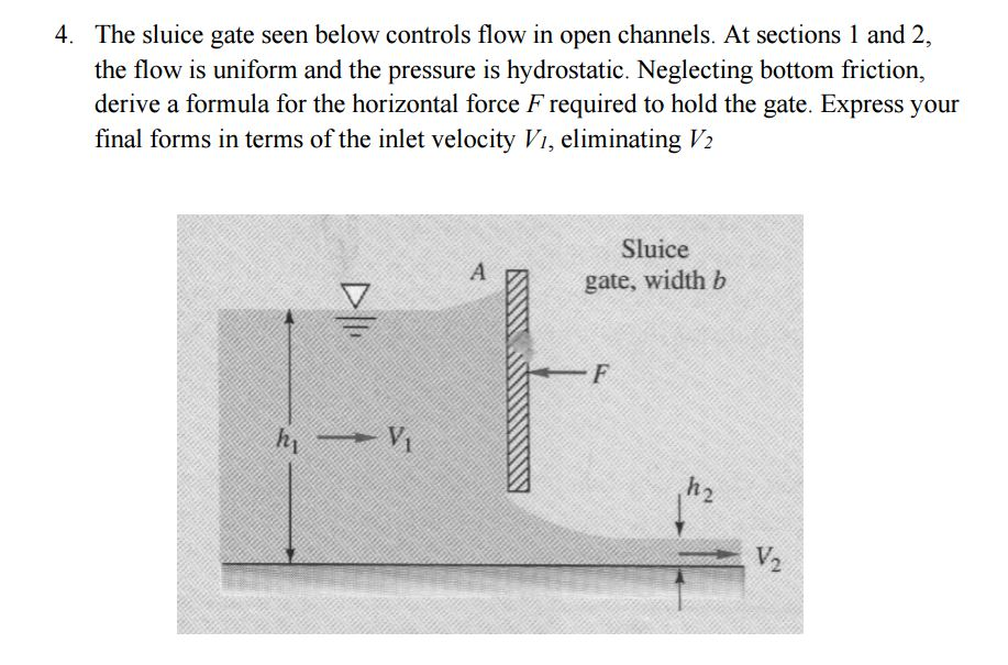 Solved 4. The sluice gate seen below controls flow in open | Chegg.com