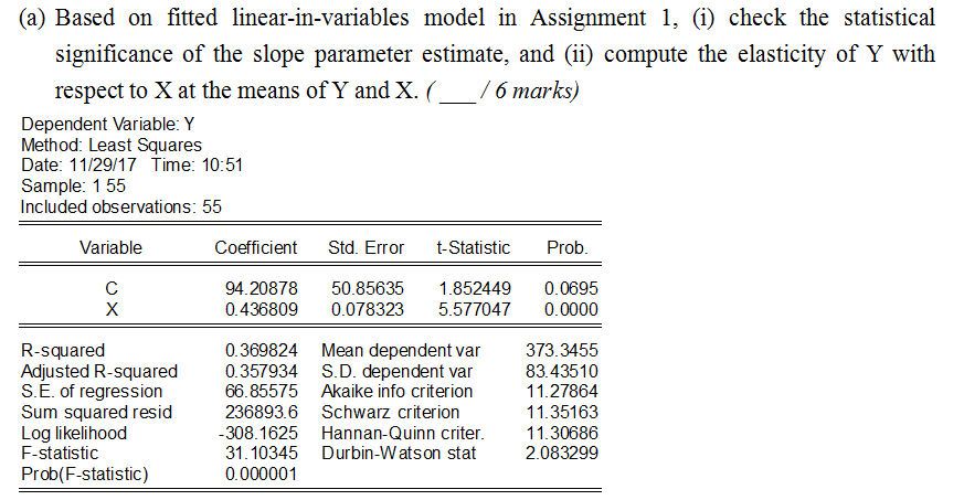 Solved (a) Based on fitted linear-in-variables model in | Chegg.com