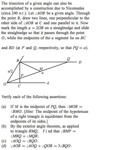 Solved The trisection of a given angle can also be | Chegg.com