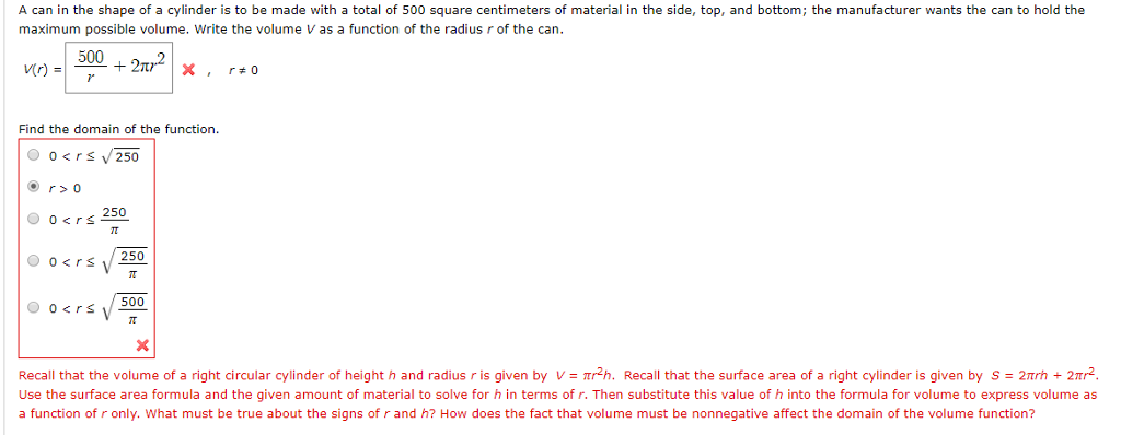 Solved A can in the shape of a cylinder is to be made with a | Chegg.com