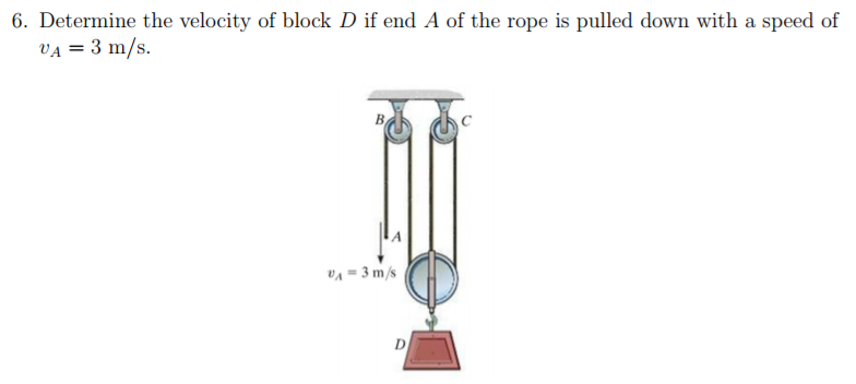 Solved 6. Determine the velocity of block D if end A of the | Chegg.com