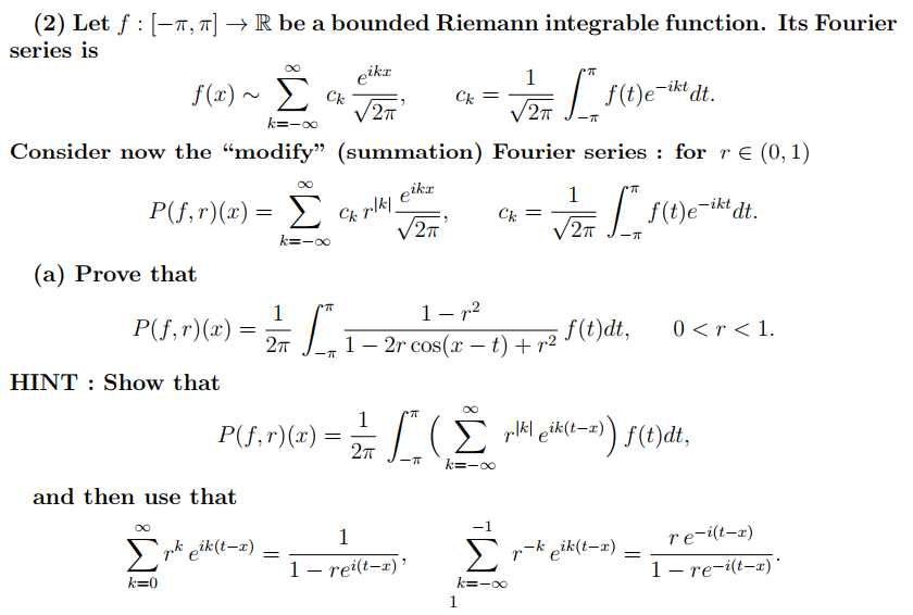Solved (2) Let f :-?, ?] ? R be a bounded Riemann integrable | Chegg.com