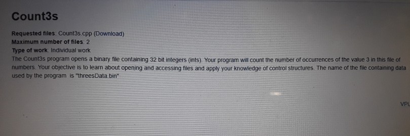 Solved Count3s Requested files. Count3s.cpp (Download) | Chegg.com