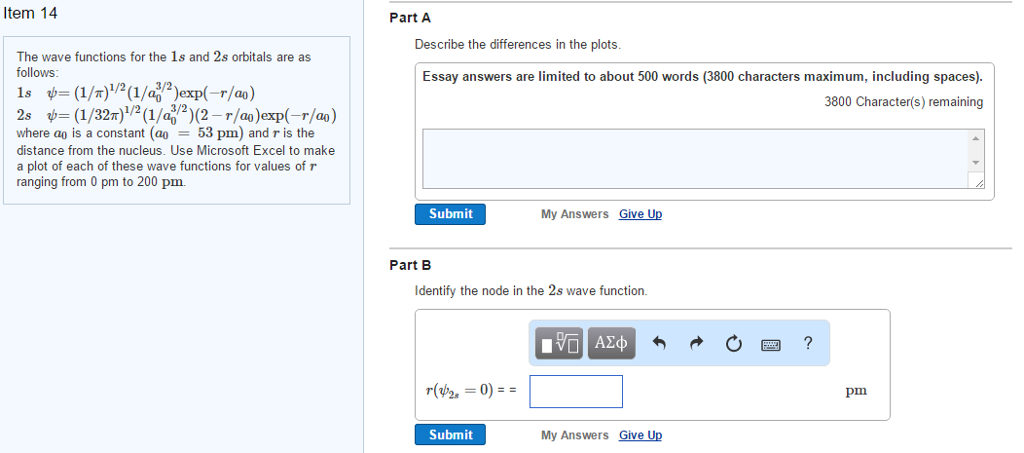 The Wave Functions For The 1s And 2s Orbitals Are As