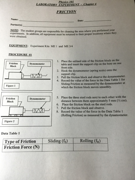 Solved Physics 101 LABORATORY XPERIMEN Chapter FRICTION Nam | Chegg.com