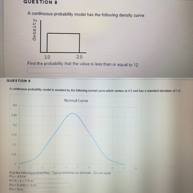 Solved QUESTION 8 A continuous probability model has the | Chegg.com