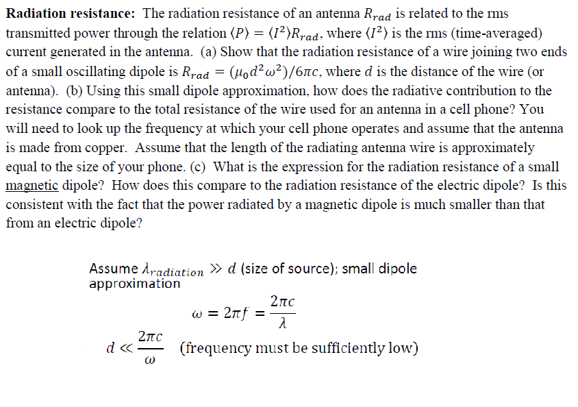 Solved Radiation resistance: The radiation resistance of an | Chegg.com