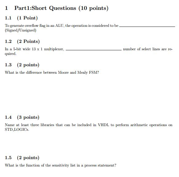 Solved To generate overflow flag in an ALU. the operation is | Chegg.com