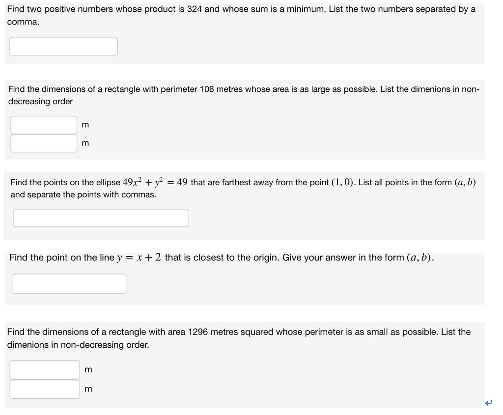 Solved Find two positive numbers whose product is 324 and | Chegg.com Solved Find two positive numbers whose product is 324 and | Chegg.com