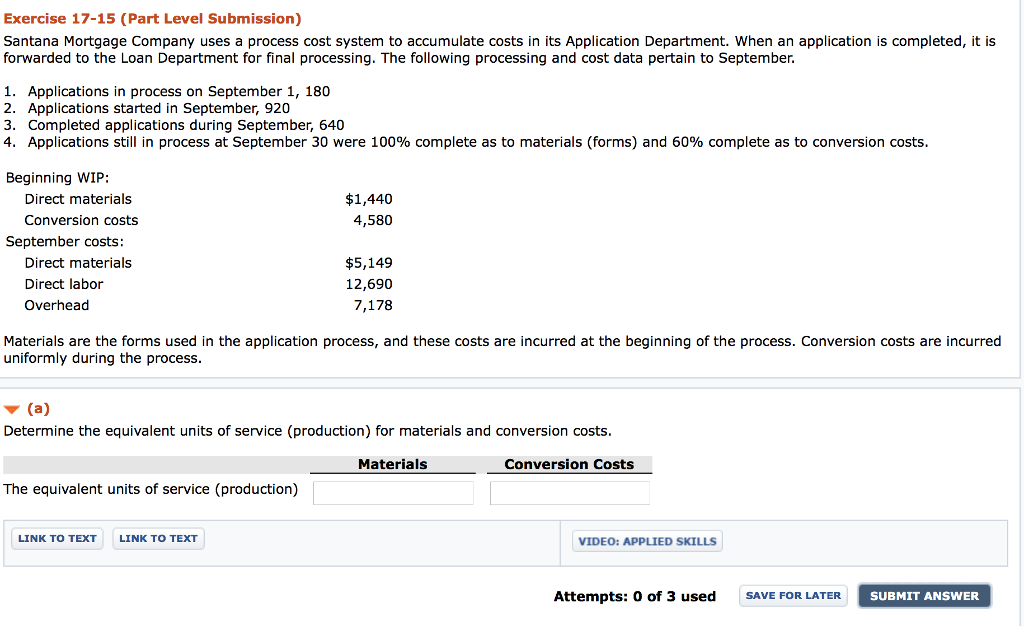 Solved Exercise 17-15 (Part Level Submission) Santana | Chegg.com