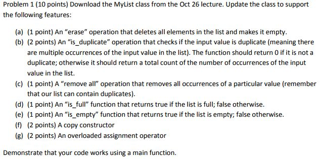 Solved Problem 1 10 Points Download The Mylist Class From 7489