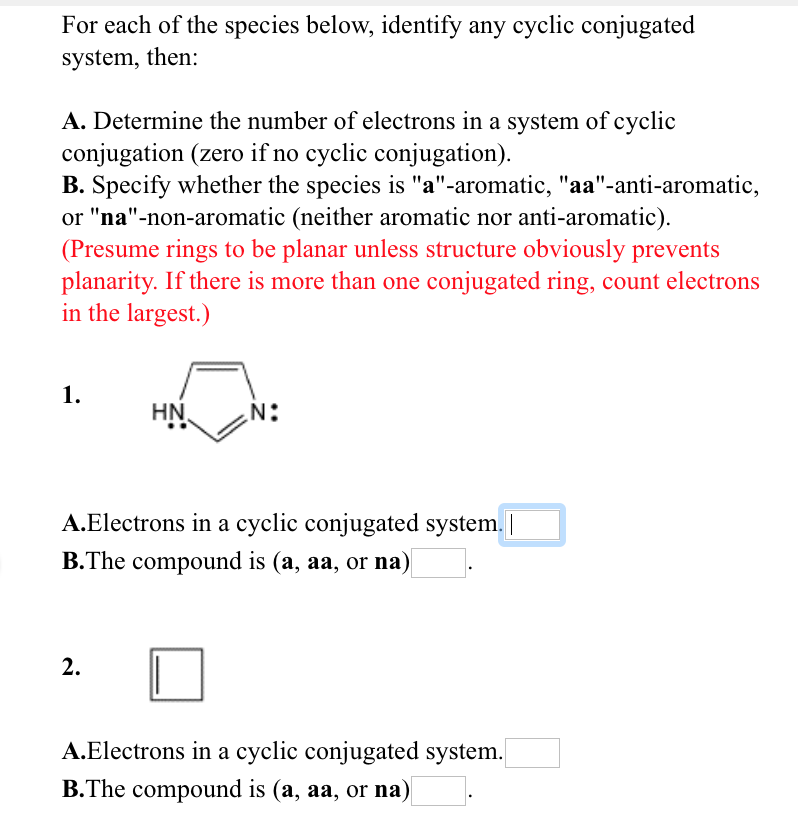 Solved For each of the species below, identify any cyclic | Chegg.com