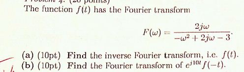 Solved The function f(t) has the fourier transform F( omega | Chegg.com