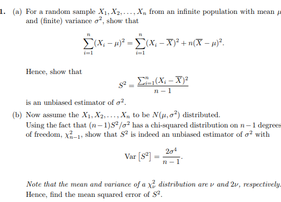 Solved 1. (a) For a random sample X, X2, ,Xn from an | Chegg.com