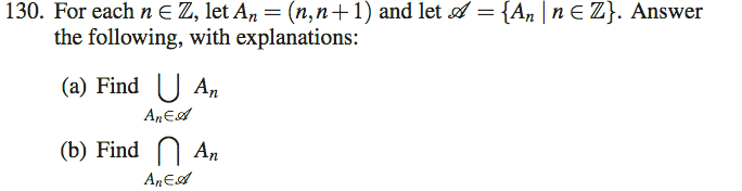 Solved 130. For each n E Z, let An (n,n+1) and letAn nEZ). | Chegg.com