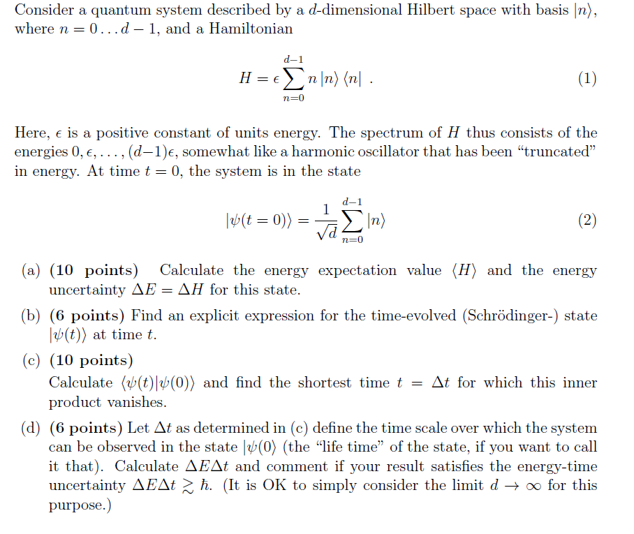 Solved Consider a quantum system described by a | Chegg.com