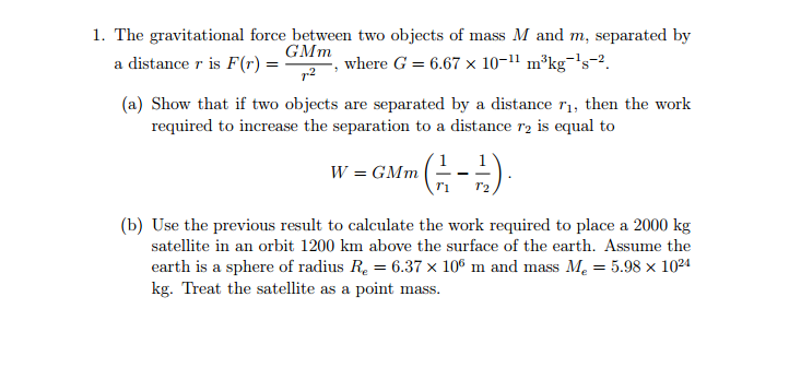 Solved The gravitational force between two objects of mass M | Chegg.com