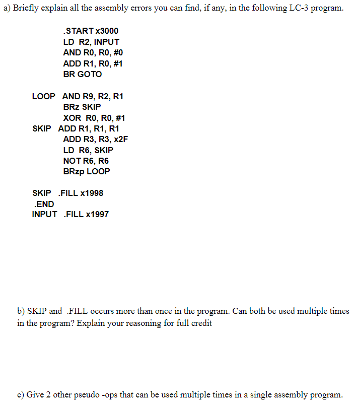 a) Briefly explain all the assembly errors you can | Chegg.com