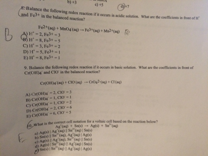 Solved Balance the following redox reaction if it occurs in | Chegg.com