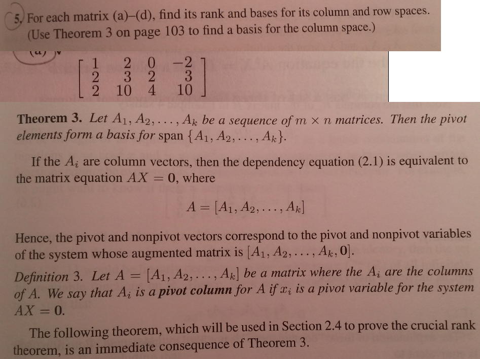 Solved For each matrix (a)-(d), find its rank and bases for | Chegg.com