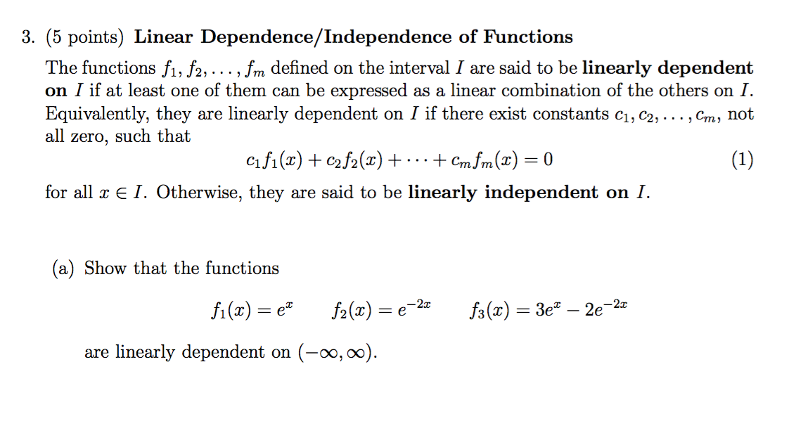 Solved 3. (5 points) Linear Dependence/Independence of | Chegg.com
