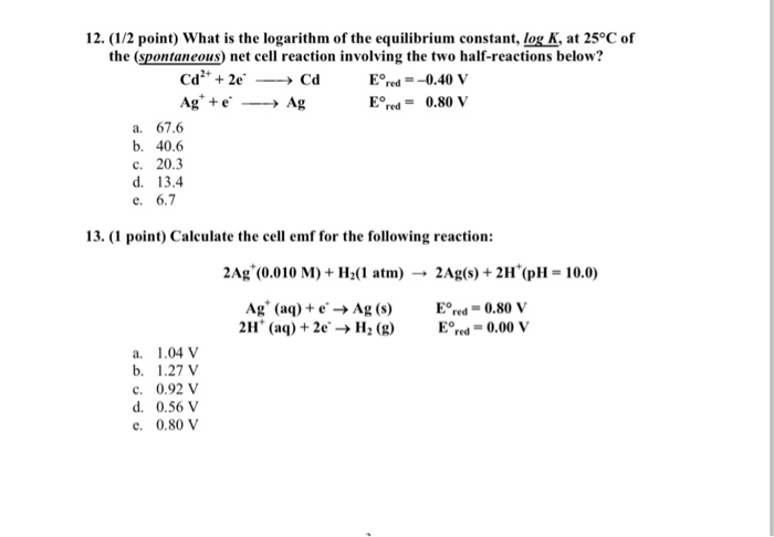 Solved What is the logarithm of the equilibrium constant, | Chegg.com