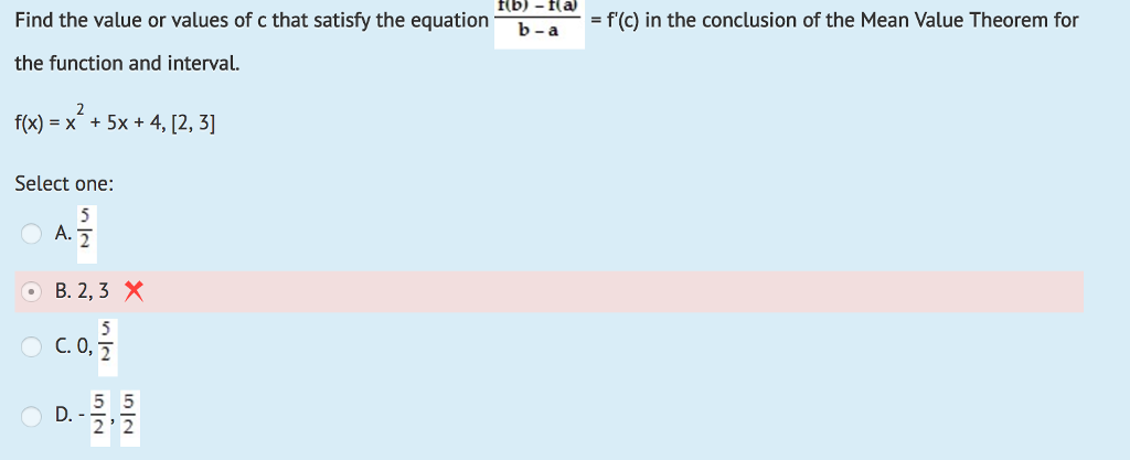 Solved Find the value or values of c that satisfy the | Chegg.com
