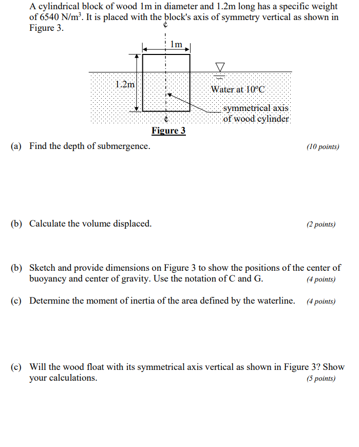 Solved A cylindrical block of wood 1m in diameter and 1.2m | Chegg.com