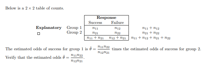 Solved Below is a 2 × 2 table of counts. Response Success | Chegg.com