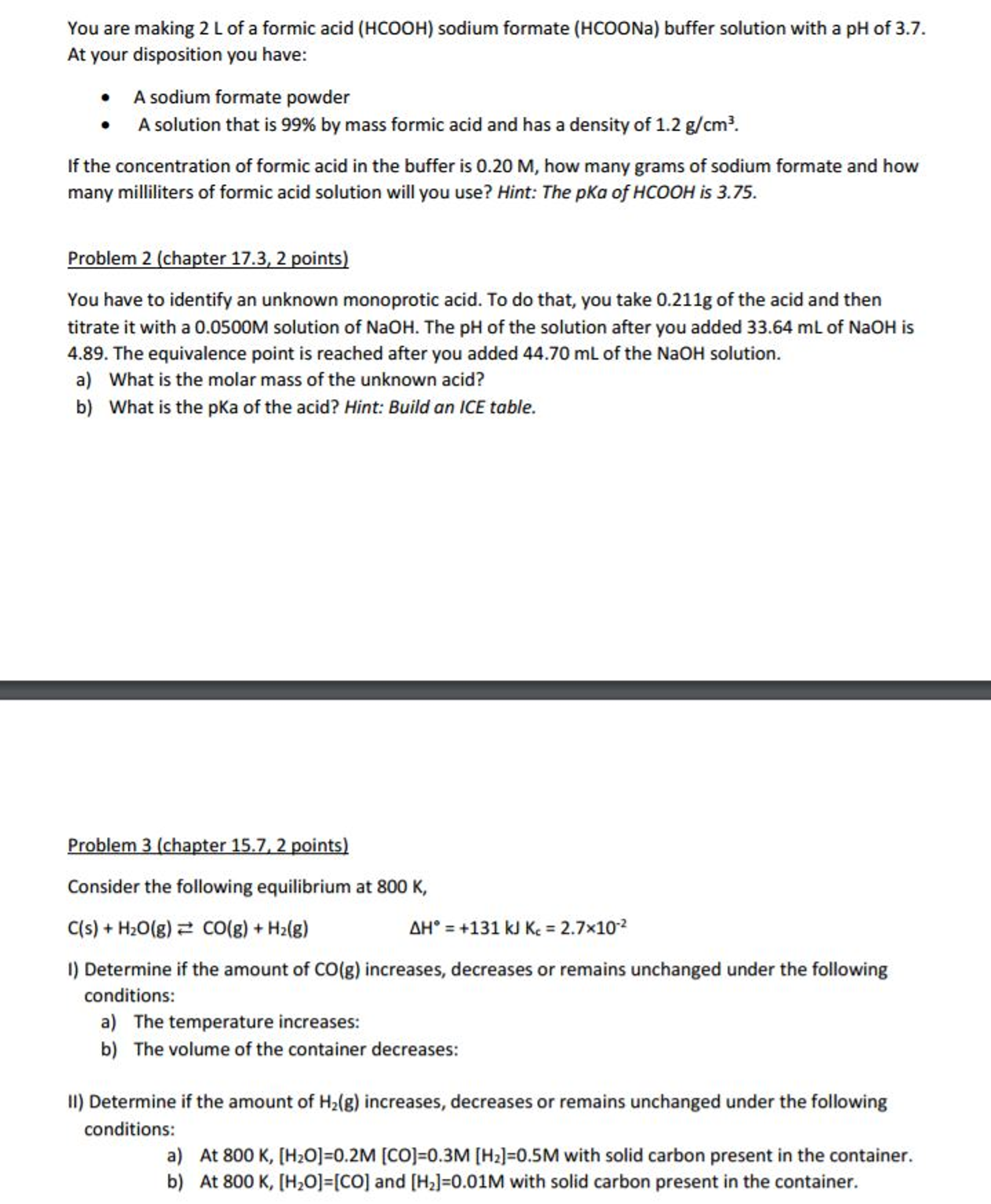 Solved You are making 2 L of a formic acid (HCOOH) sodium | Chegg.com