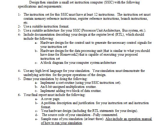 Design then simulate a small set imstruction computer | Chegg.com