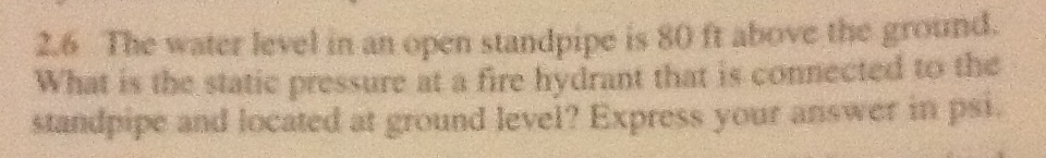 Solved The water level in an open standpipe is 80 ft above | Chegg.com