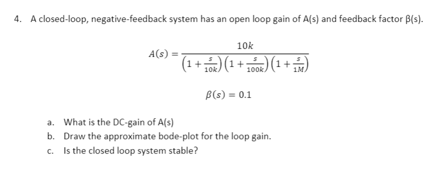 Solved A Closed Loop Negative Feedback System Has An Open 