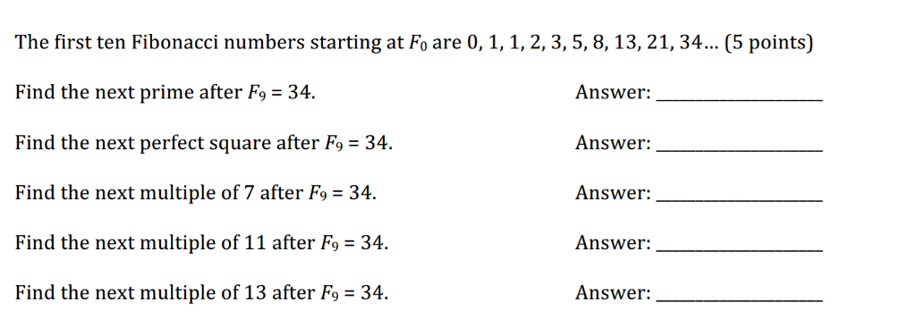 Solved The first ten Fibonacci numbers starting at F_0 are | Chegg.com