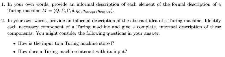 Solved In your own words, provide an informal description of | Chegg.com