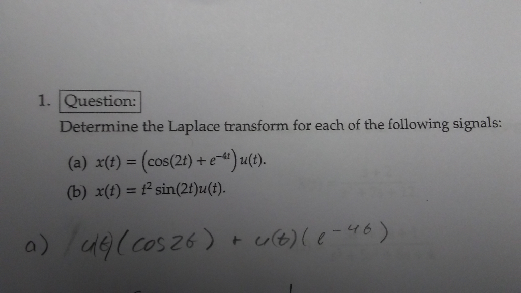 Solved 1. Question: Determine the Laplace transform for each | Chegg.com