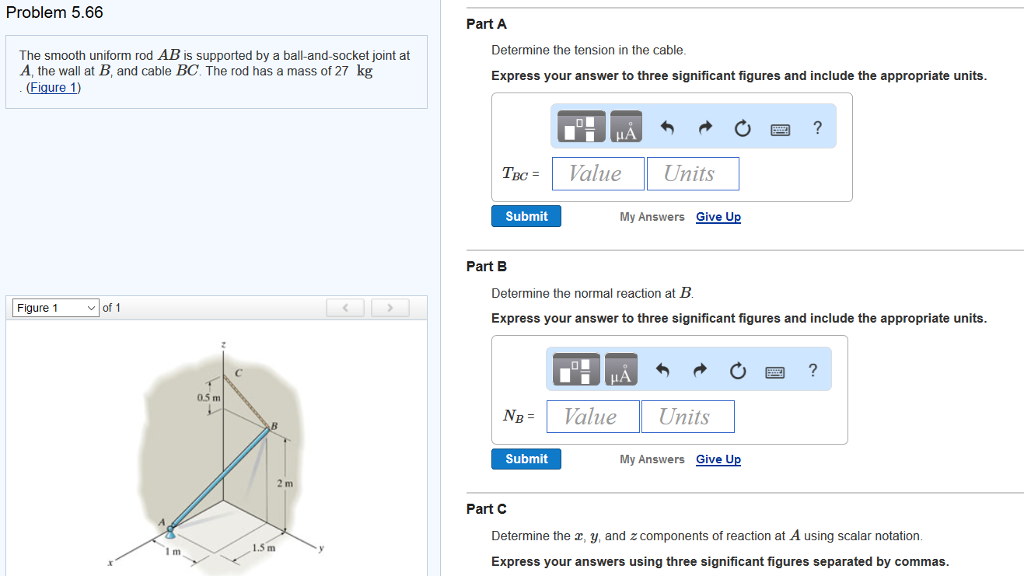Solved Problem 5.66 The smooth uniform rod AB is supported | Chegg.com