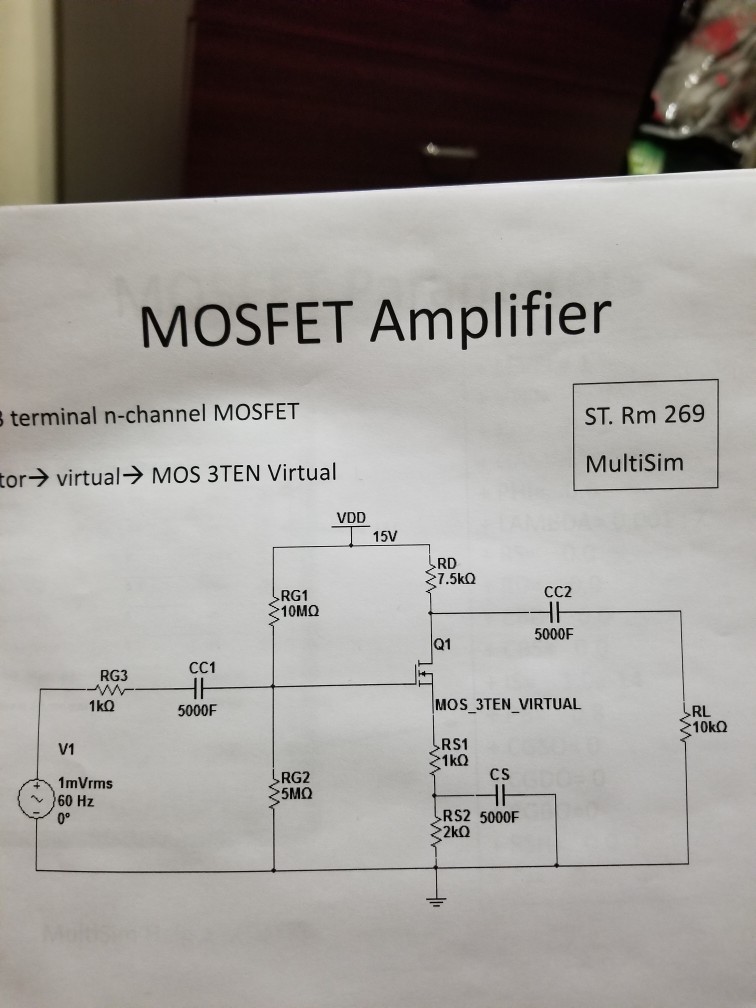 Solved MOSFET Amplifier terminal n-channel MOSFET ST. Rm 269 | Chegg.com