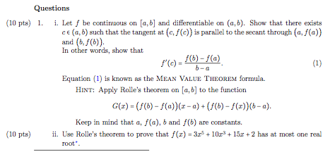 Solved Let f be continuous on [a, b] and differentiable on | Chegg.com