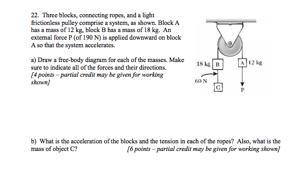 Solved 22-Three blocks, connecting ropes, and a light | Chegg.com