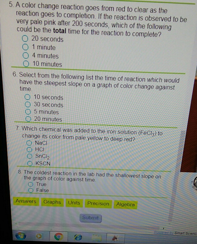 Solved 5. A color change reaction goes from red to clear as | Chegg.com