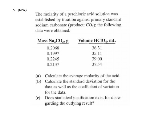 Solved The molarity of a perchloric acid solution was | Chegg.com