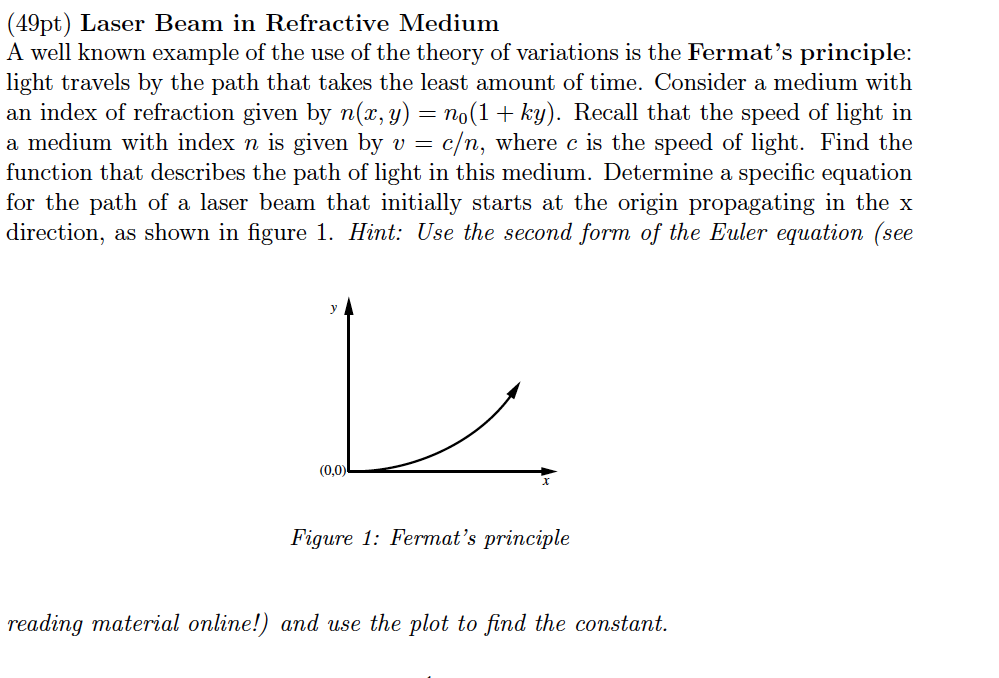 Solved (49pt) Laser Beam in Refractive Medium A well known | Chegg.com