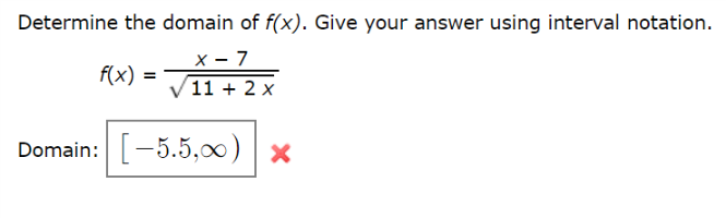 Solved Determine the domain of f(x). Give your answer using | Chegg.com