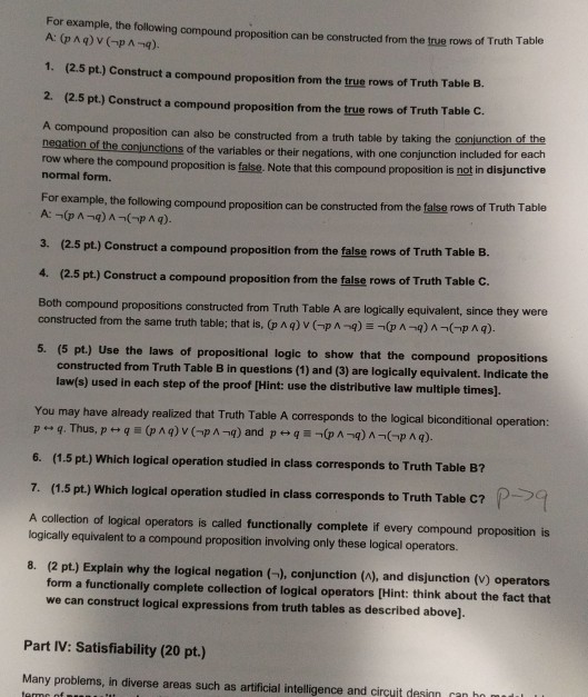 Question & Answer: 1. (20 pt, 5 pt. each) Use the laws of propositional ... Question & Answer: 1. (20 pt, 5 pt. each) Use the laws of propositional ...