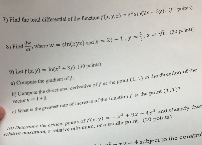 Solved 7) Find the total differential of the function f (x, | Chegg.com
